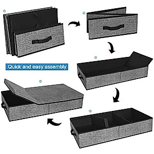 homyfort Under Bed Storage Containers Bins with Lids, Foldable Stackable Underbed Storage Boxes Organizer with 2 stury handles for Clothing, Blankets, Sweaters,sheets, Black, set of 2