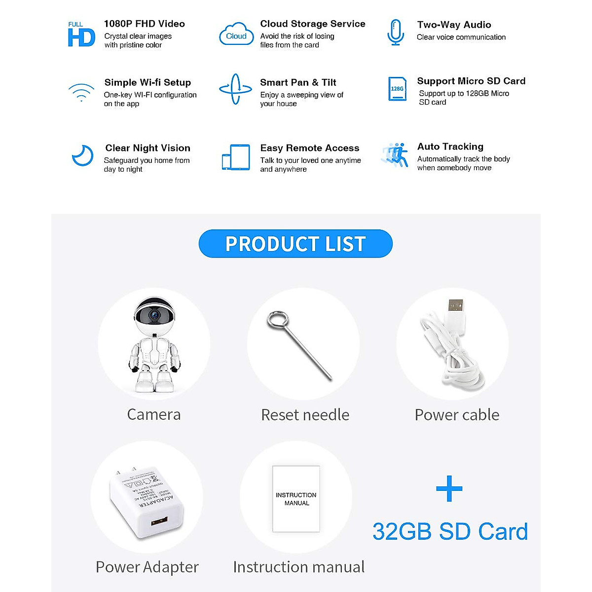 KuWFi Cloud Home Security IP Camera Robot Intelligent Auto Tracking Camera Wireless WiFi Baby Video Monitor Surveillance Camera 1080P