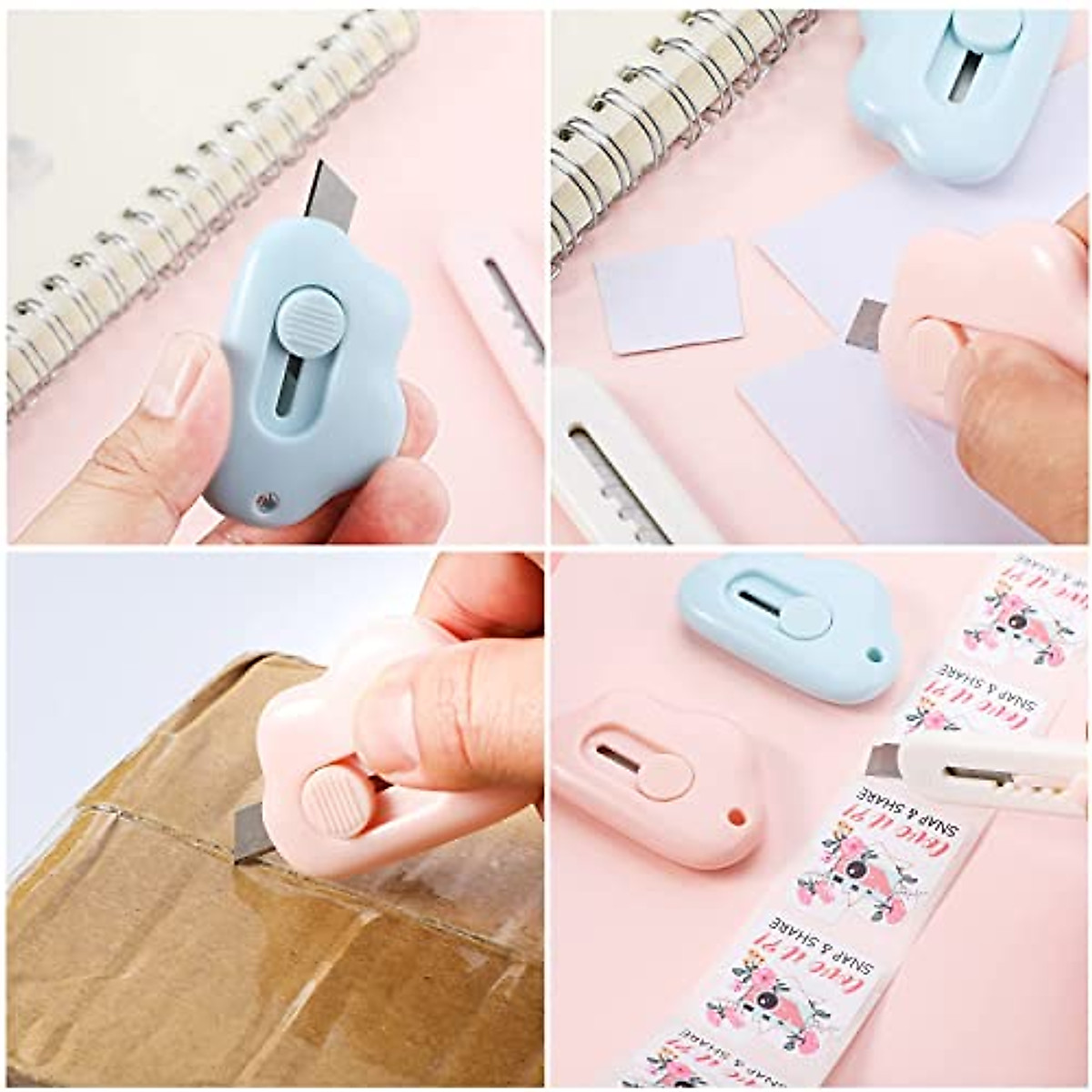 12 Pieces Cute Box Cutter Utility Retractable Knives, 6 Cartoon Cat Claw Box Cutters Pointed, 6 Cloud Pointed Cute Cardboard Cutter Razor Knife Smooth Pointed Mechanism for Office and Home Use