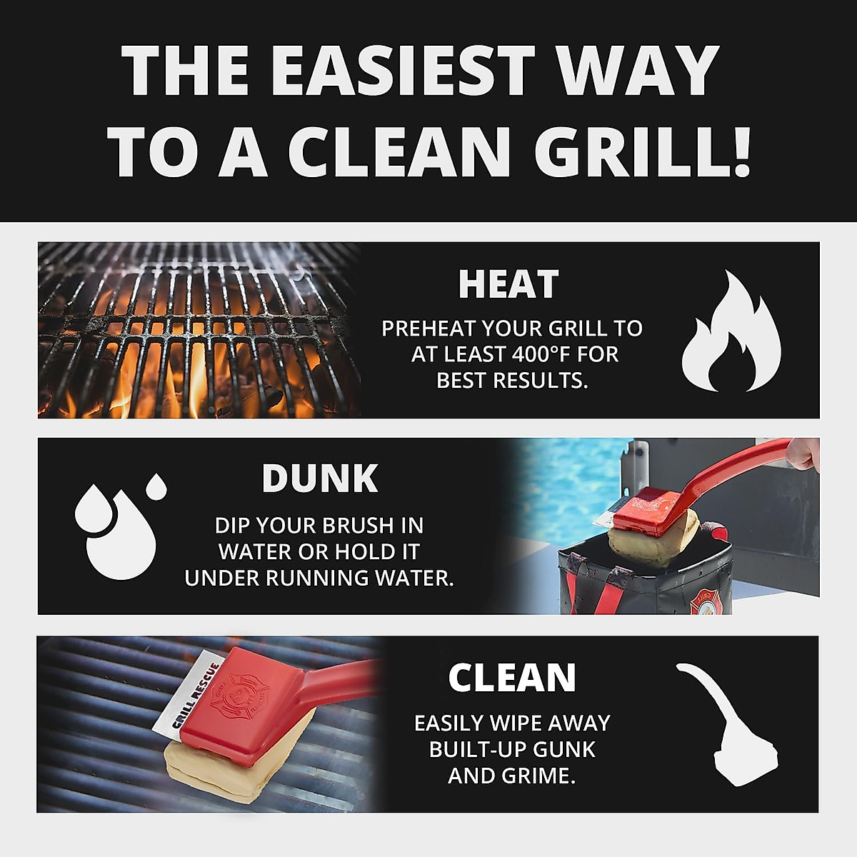 Grill Rescue BBQ Replaceable Scraper Cleaning Head, Bristle Free - Durable and Unique Scraper Tools for Cast Iron or Stainless-Steel Grates, Barbecue Cleaner (Grill Brush with Scraper)