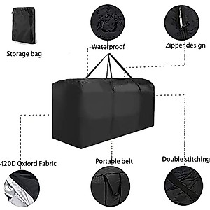 Aurragiy Patio Cushion Storage Bag Extra Large Oxford Fabric Outdoor Cushion Bag Waterproof Resistant Outdoor Zippered Storage Bags for Furniture Cushions 68" L x 30" W x 20" H (Black)