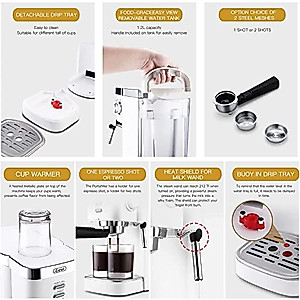 Gevi Espresso Machines 20 Bar Fast Heating Automatic Cappuccino Coffee Maker with Foaming Milk Frother Wand for Espresso, Latte Macchiato, 1.2L Removable Water Tank, 1350W, White