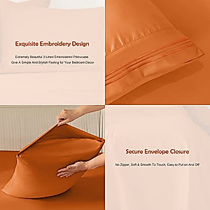 REDKEY Twin Size Bed Sheets Set 3 Piece Set Soft Breathable Bedding Sheets & Pillowcases Sets Deep Pocket Twin Bed Sheets Wrinkle Resistant - Easy Care (Twin,Persimmon)