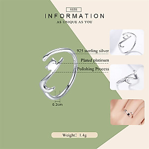 RUKYF Cat Rings for Women 925 Sterling Silver Adjustable Animal Ring Dainty Stackable Rings Adjustable Cute Cat Ring Gifts for Cat Lovers