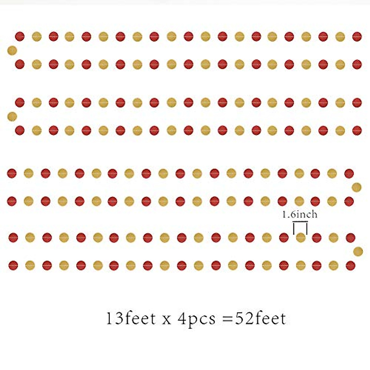 Gold Maroon Party Decorations Red Circle Dots Garland Streamer Hanging Backdrop for Wedding Birthday Engagement Bridal Shower Bachelorette Valentines Day Chinese New Year