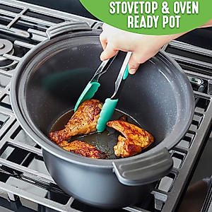 6-Quart Nonstick Electric Slow Cooker - Programmable Ceramic Slow Cookers with Digital Timer, Removable Lid and Pot, Dishwasher Safe Parts, Turquoise