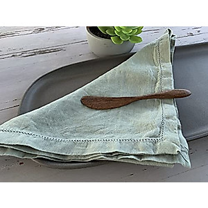 Hemstitched Linen Napkins – 20 Inch x 20 Inch – Stonewashed Pure Linen Cloth Dinner Napkins with Mitered Corners - 100% French Flax – Machine Washable - Set of 4 (Soft Sage Green)