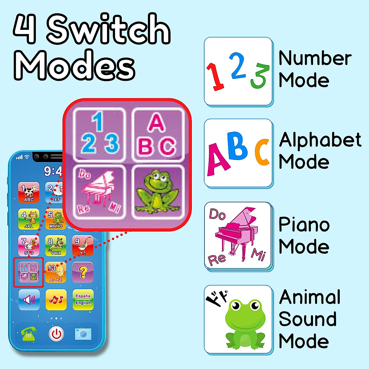 ZeenKind Baby Phone Toy English & Spanish Learning for Toddlers 1 2 3 Years Old, Learn Spanish ABC Numbers Animal Sounds, Interactive Bilingual Cellphone Toy for Kids, Juguetes Educativos, Blue