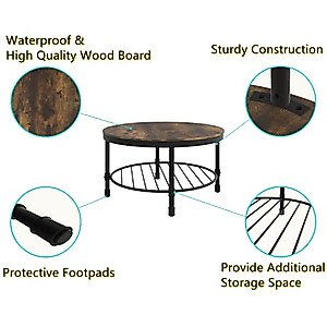 CADMIC 31.5" Round Industrial Coffee Table for Living Room