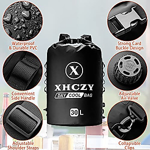 X XHCZY Portable Cooler Bag with Roll Top,Classic Collapsible Backpack Cooler,Insulated, 100% Waterproof, 24+ Hours Cooling for Camping,Boating,Fishing, Hiking, Picnic and Beach(Black)