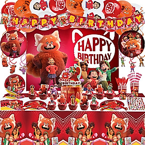 199Pcs Party Supplies, Red Party Decorations Red Party Favors Decorations Gift Set Cartoon Movie Decoration with Backdrop Cloth Flatwares Banner Balloon(Serves 10)