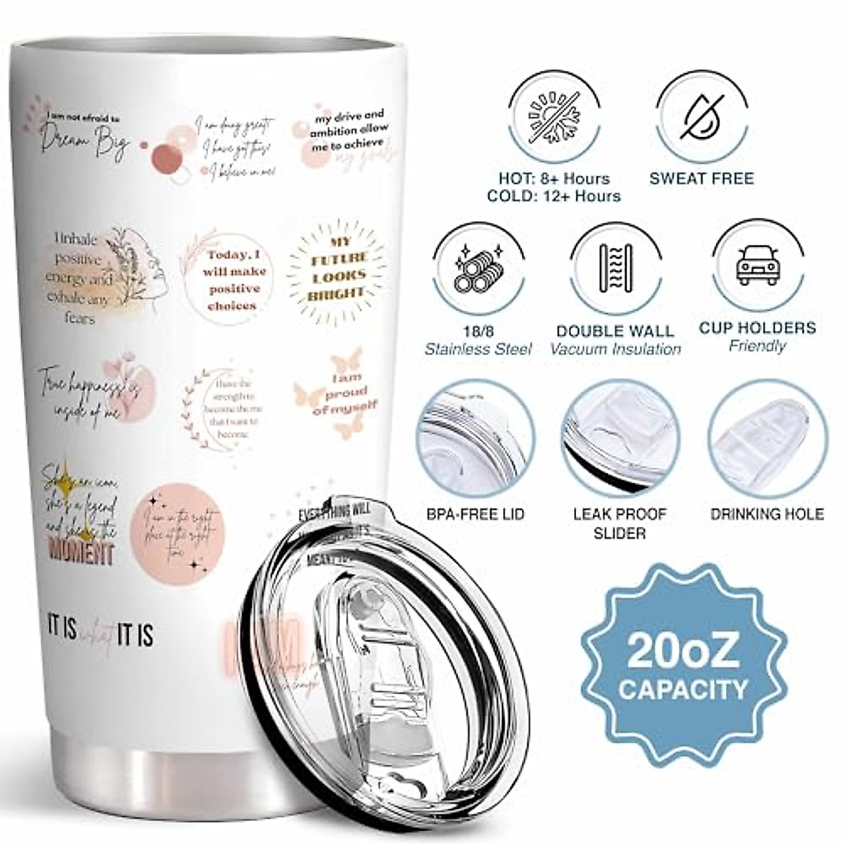 WIPI Positive Affirmation Gifts, Inspirational Tumbler for Wife Mom Grandma and Loved Ones, Affirmation Gifts for Women, Mom Daily Affirmations Cup, Tumblers for Women 20 Oz