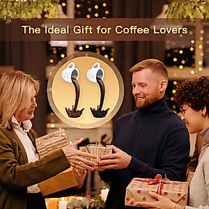 WEBBYBEAR Floating Coffee Cup Sculpture, 2 Pieces 8.7 in Magic Pouring Spilling Splash Coffee Mugs, Funny Resin Coffee Mug Decorations for Cafe or Kitchen (Brown, Black)