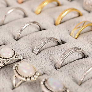 Frebeauty Ring Organizer Tray 100 Slots Ring Holder with Clear Lid Velvet Ring Storage Box Ring Tray for Jewelry Store Ring Display Case for Jewelry Show Ring Box for Women(Grey)