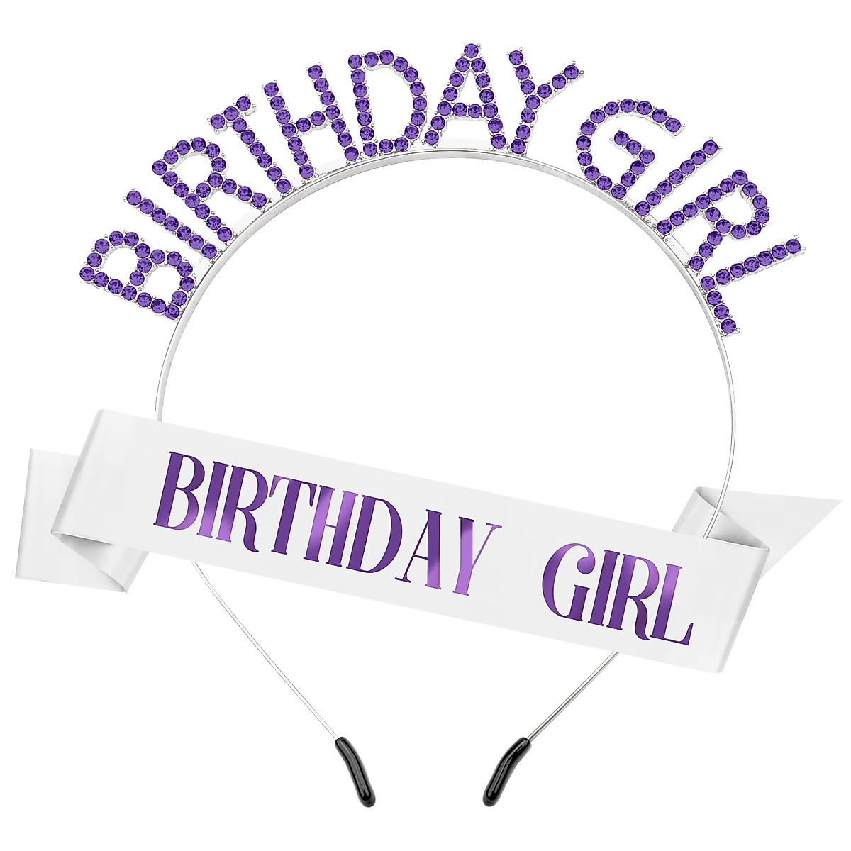 Birthday Girl Tiara Set - Sash, Crown, and Rhinestone Headband for Women, Princess Accessories Gift