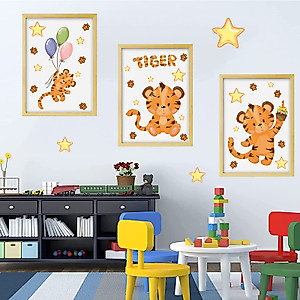 Balloon Flying Animals Wall Decals, Cute Tiger Elephant Star Wall Stickers,Animal Stickers for Kids,Cartoon Wall Decors for Nursery Kids Room Living Room Bedroom Decorations Home Decor