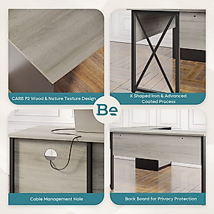 Bestier Lift Top L Shaped Desk with File Drawer, 55'' x 55'' Office Desk with Reversible Storage Drawers and Computer Monitor Stand (Retro Grey Oak Light)