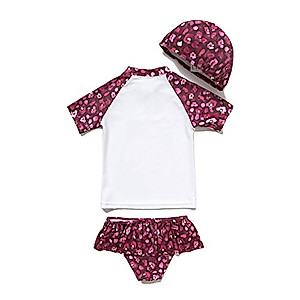 BONVERANO Little(Big) Girls Rashguards UPF 50+ Sun Protection Two Pieces Swimsuit with (Pink-Mao, 3-6M)