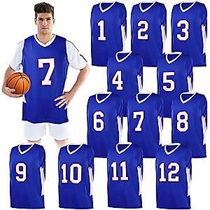 Hicarer 12 Pack Number Printing Basketball Jerseys Men Mesh Basketball Uniforms for Team Sports Scrimmage (Blue)