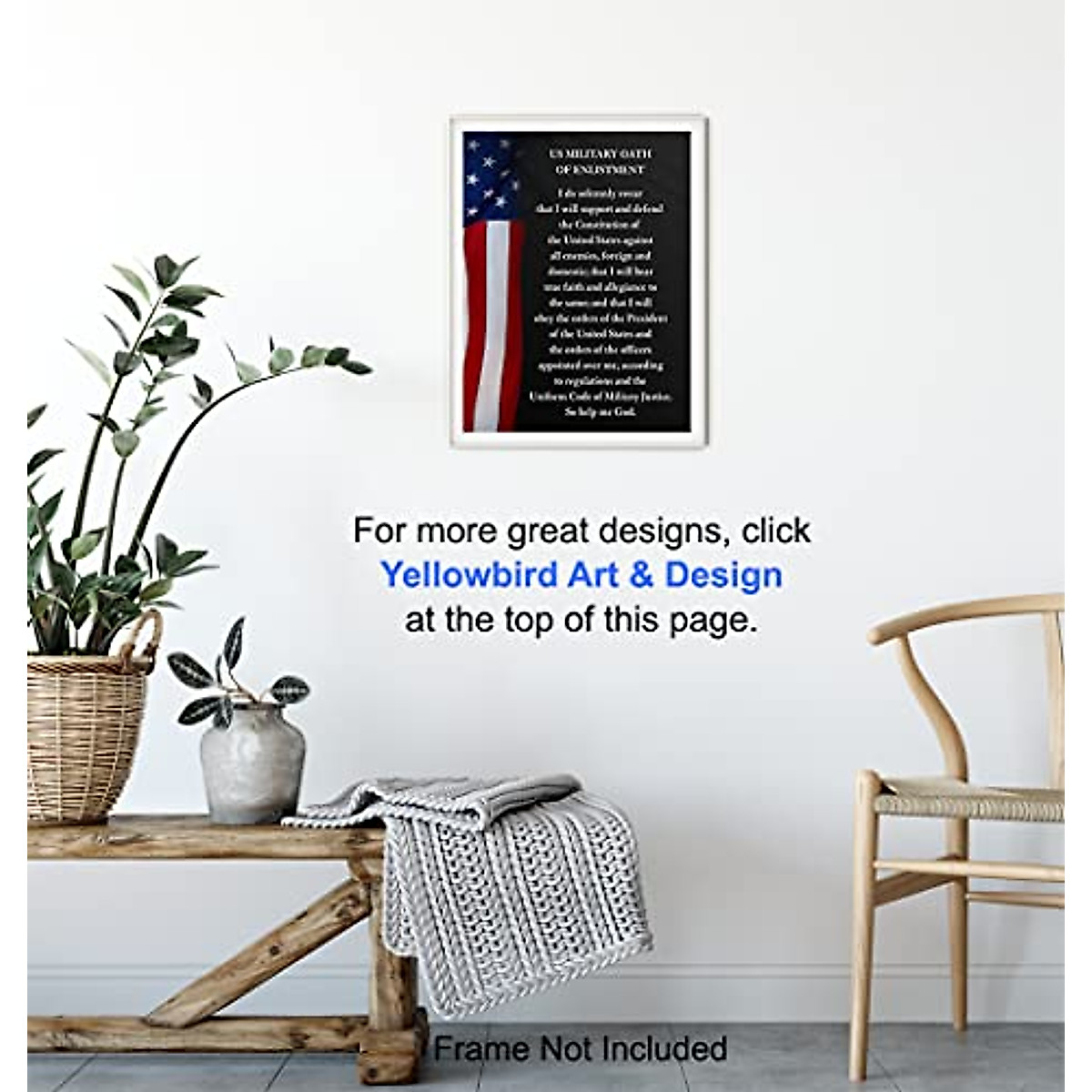 Military Oath of Enlistment - Patriotic American Flag Wall Art Decor, Decoration - Gift for Soldiers, Army, Navy, Air Force, Marines, Coast Guard, Veterans, Vets - Poster Print - 8x10 Photo