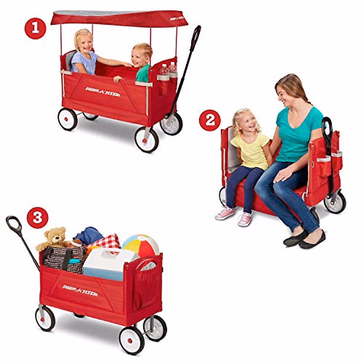 Radio Flyer 3-In-1 EZ Folding, Outdoor Collapsible Wagon for Kids & Cargo, Red Folding Wagon