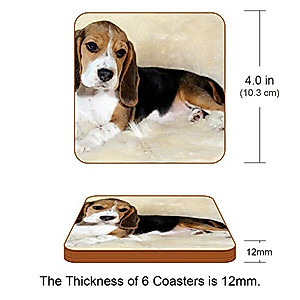 Coasters for Drinks Dog Lay Sleepy Leather Square Mug Cup Pad Mat for Protect Furniture, Heat Resistant, Kitchen Bar Decor, Set of 6