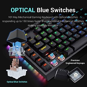 Redragon K588 RGB Backlit Mechanical Gaming Keyboard with Programmable Keys Macro Recording Optical Blue Switches Tenkeyless with Detachable Palm Rest & USB-C USB for Windows PC