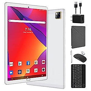 2023 Android Tablet 10.1 Inch, 2 in 1 Tablets with Keyboard 64GB ROM+4GB RAM 512GB Expandable, Support 5Ghz WiFi, Bluetooth 5.0, Dual Camera 13+5MP, Quad Core Processor, IPS FHD Tablet PC