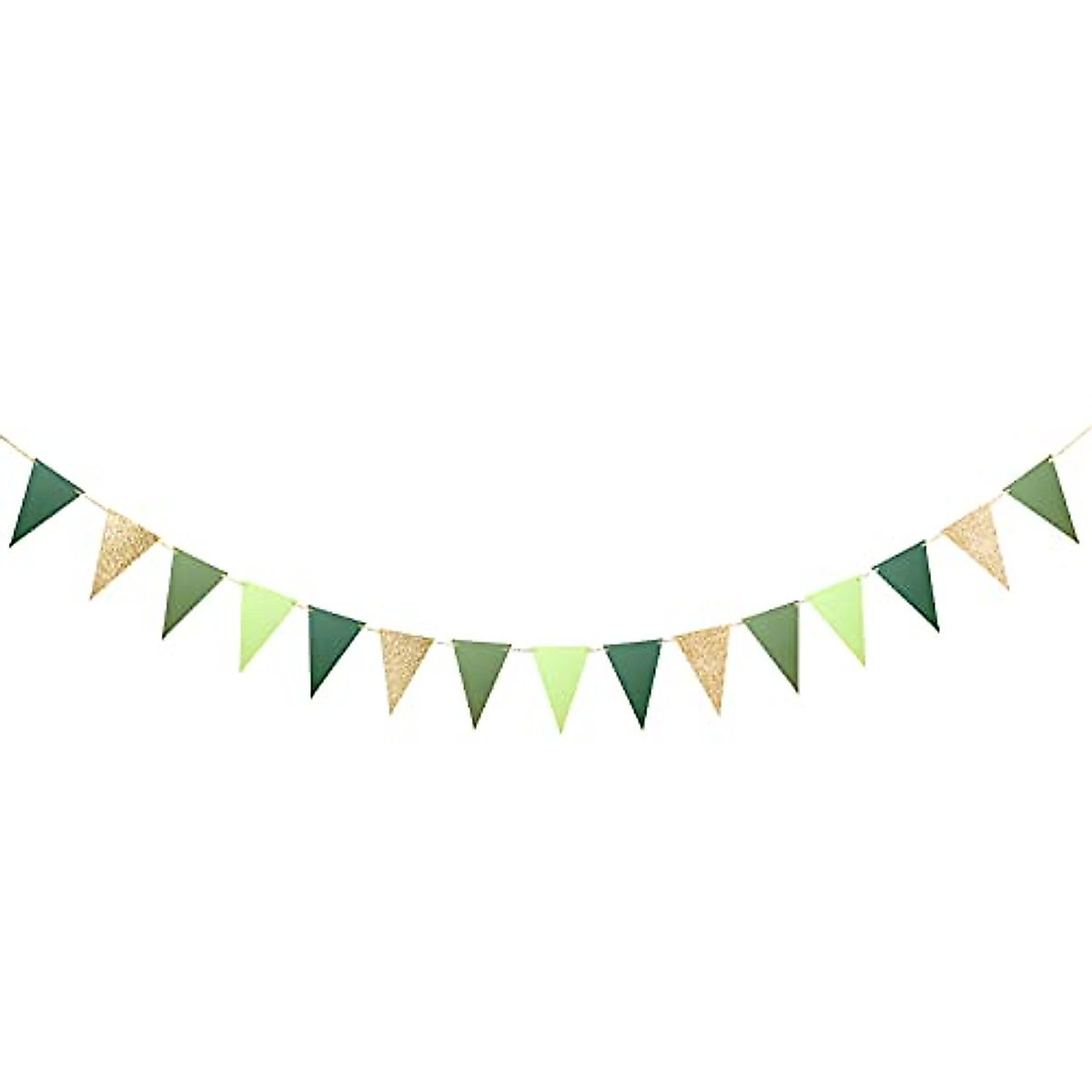 Gold Green Triangle Banner Decoration Greenery Party Supplies Bunting Signs for Birthday Nursery Classroom Anniversary Decoration Graduation Back to School Flags 15 pcs (Golden Green Atrovirens ) 10 Feet