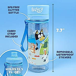 Bluey Decorate Your Own Water Bottle, Repositionable Stickers, Great For Bluey Birthday Parties, Summer Sports, and More, Reusable BPA-Free Water Bottle for Kids Ages 3, 4, 5, 6