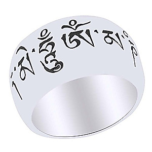 AFFY Om Mani Padme Hum Unisex Engagement Ring in 14k White Gold Over Sterling Silver Ring Size 8.5