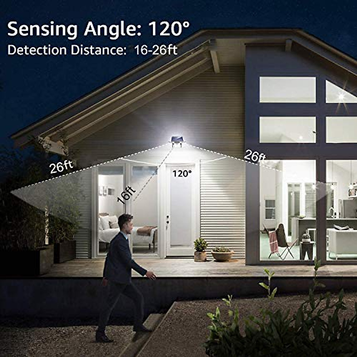 Ambaret Security Solar Lights Outdoor, 3 Head Motion Sensor Detected Lights Adjustable 230 LED 1200LM Flood Lights Outdoor Spotlights 360° Rotatable IP65 Waterproof for Yard Garden Garage Patio