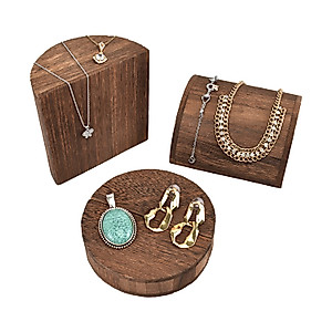 MOOCA 4 Pcs Lightweight Wooden Jewelry Display Riser Set for Bracelets, Earrings, and Necklaces, Multiple Combinations for Countless Display Styles, Brown Color