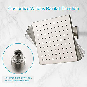 SOKA Shower Faucet Set with 8 Inch Rainfall Shower Head Bathroom Rainfall Shower System Single Function Shower Trim Kit with Rough-In Valve Pressure Balance Square Shower Head Brushed Nickel
