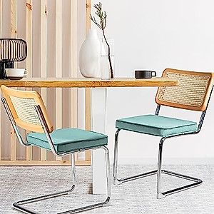 MeetLeisure Rattan Dining Chair Set of 2, Mid-Century Modern Chairs with Metal Chrome Legs, Armless Cane Back Chairs with Upholstered Cushion for Home Kitchen Dining Room, Aqua
