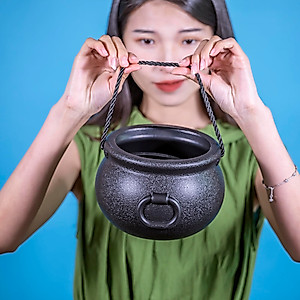 Glocamping 4 in 1(7.4”, 5.5”, 3.7”, 2.8”) Package Large Black Plastic Witch Cauldron Kettle, Candy Holder, Party Favor Decoration for St Patrick’s Day & Halloween