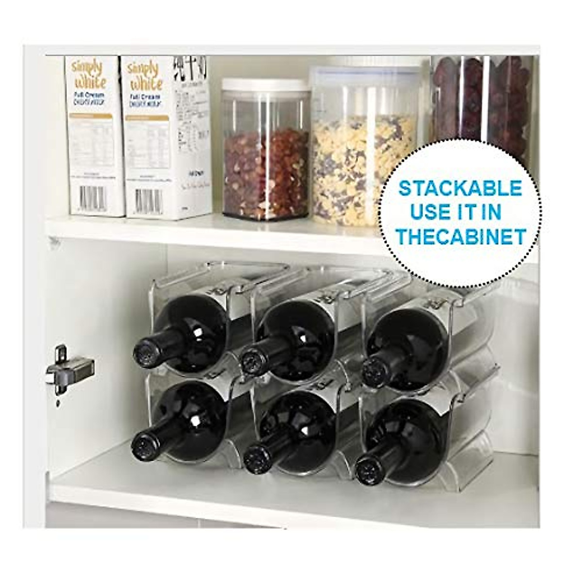 Modular Plastic Free-Standing Water Bottle and Wine Rack Storage Organizer for Kitchen Countertops, Pantry, Refrigerator ,Ideal Storage for Wine, Soda, Pop and Beer - Stackable, 2 Pack - Clear