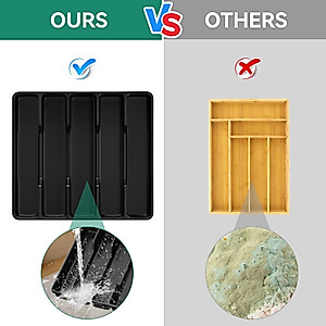 JUNLIN Silverware Organizer with Lid for Drawer Storage, Flatware Tray for Kitchen Countertop, Plastic Utensil Holder Cutlery Tray for Knives, Forks, Spoons (6 Slots)