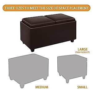 Homestripe 34Inch Contemporary Rectangle Tray Storage Ottoman in Midnight Black Footrest Stool, Footstool for The Living Room Family Room, Brown