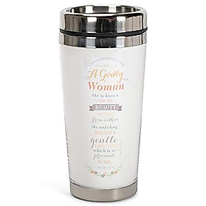 Dicksons A Godly Woman White 16 Oz. Stainless Steel Insulated Travel Mug with Lid