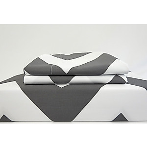 sheetsnthings King/California King - Chevron- Grey with White- 3pc Duvet Cover Set 100% Cotton Fiber Reactive Prints Duvet