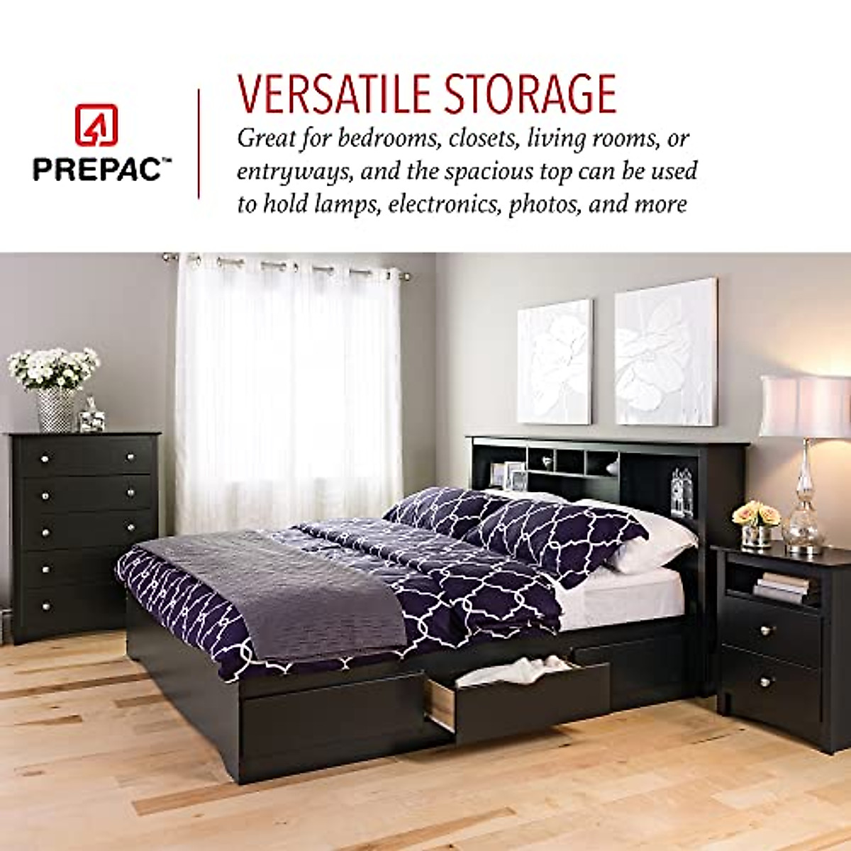 Prepac Sonoma 5-Drawer Chest for Bedroom, 16" D x 31.5" W x 45.25" H, Black
