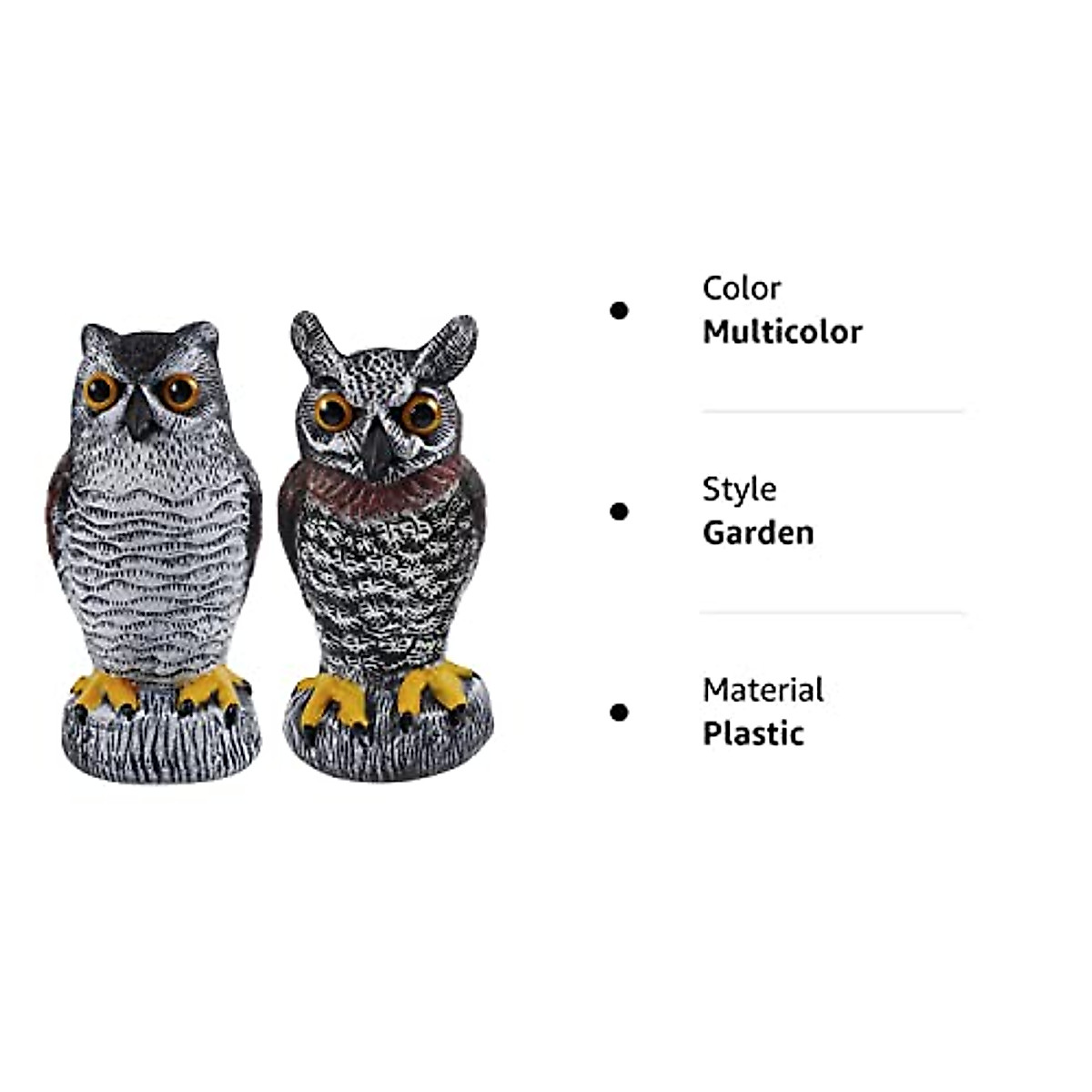 Hausse 2 Pack Fake Owl Decoy Bird Scarecrow Sculpture, Plastic Horned Owl Bird Deterrents with Yellow Claws, Garden Protectors, Large Nature Enemy Pest Repellent for Outdoor Garden Yard