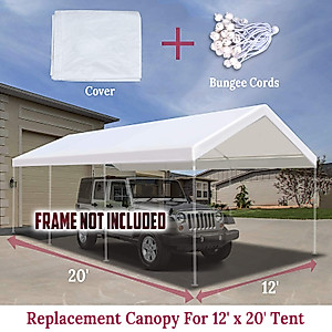 BenefitUSA 12'x20' Carport Canopy Tent Garage Replacement Top Tarp Car Shelter Cover w/Ball Bungees (with Edge)