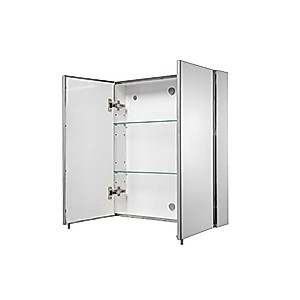 Croydex Finchley Double Door, Surface Mount Flexi-Fix Easy Hanging System Medicine Cabinet, 24 in (W) x 26 in (H) Stainless Steel