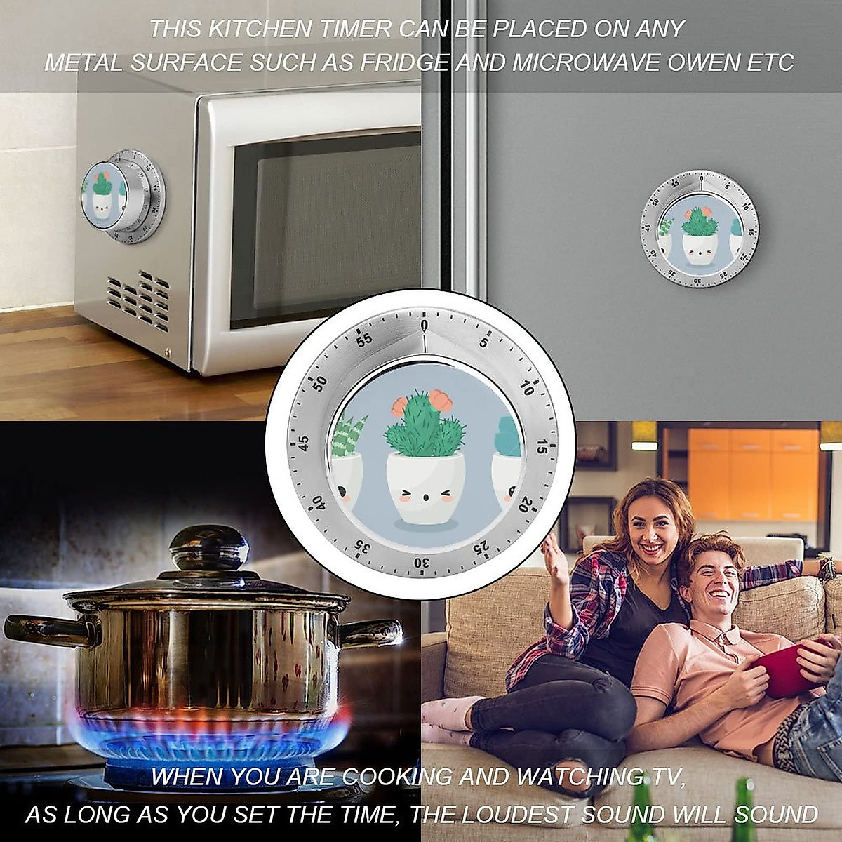 Kitchen Timer Succulent Plant Cactus Timer Magnetic Timer Mechanical Timer for Home Baking Cooking Oven