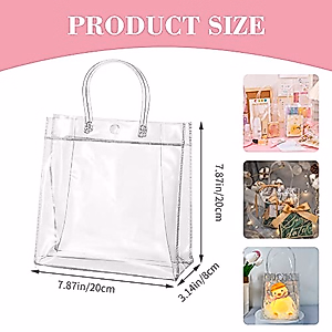 DYaprigo 16 Pieces Small Clear PVC Gift Bag with Handles, Reusable Plastic Gift Wrap Tote Bag, Retail Merchandise Favors Bags for Gifts Wrapping, Shopping Boutique Wedding Birthday Baby Shower Party Favor (7.87" x 7.87" x 3.15")