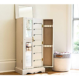 Hives and Honey Chelsea Jewelry Armoire - French Mirrored Doors Jewelry Storage Cabinet, White