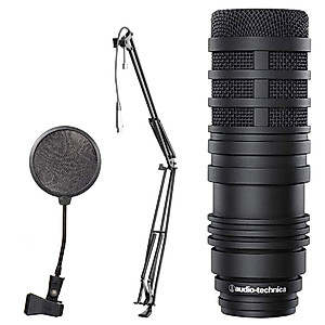 Audio-Technica BP40 Large Diaphragm Dynamic Broadcast Microphone + On Stage Boom Arm with XLR Cable + CAD Audio Pop Filter