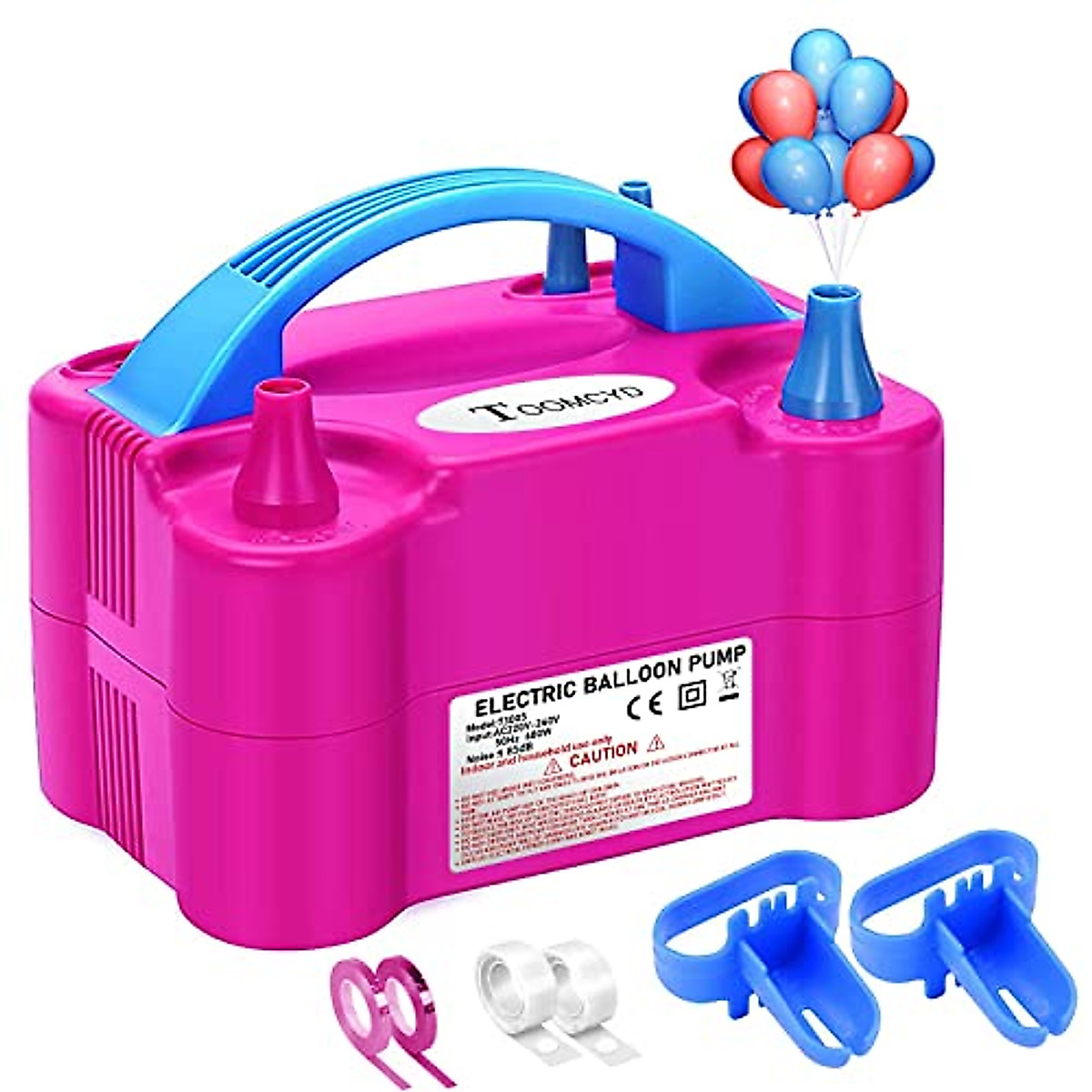 TOOMCYD Electric Balloon Pump Portable Dual Nozzle Balloon Inflator Blower for Party Decoration with Tying Tool,Inflating Faster Save Time Rose Pink